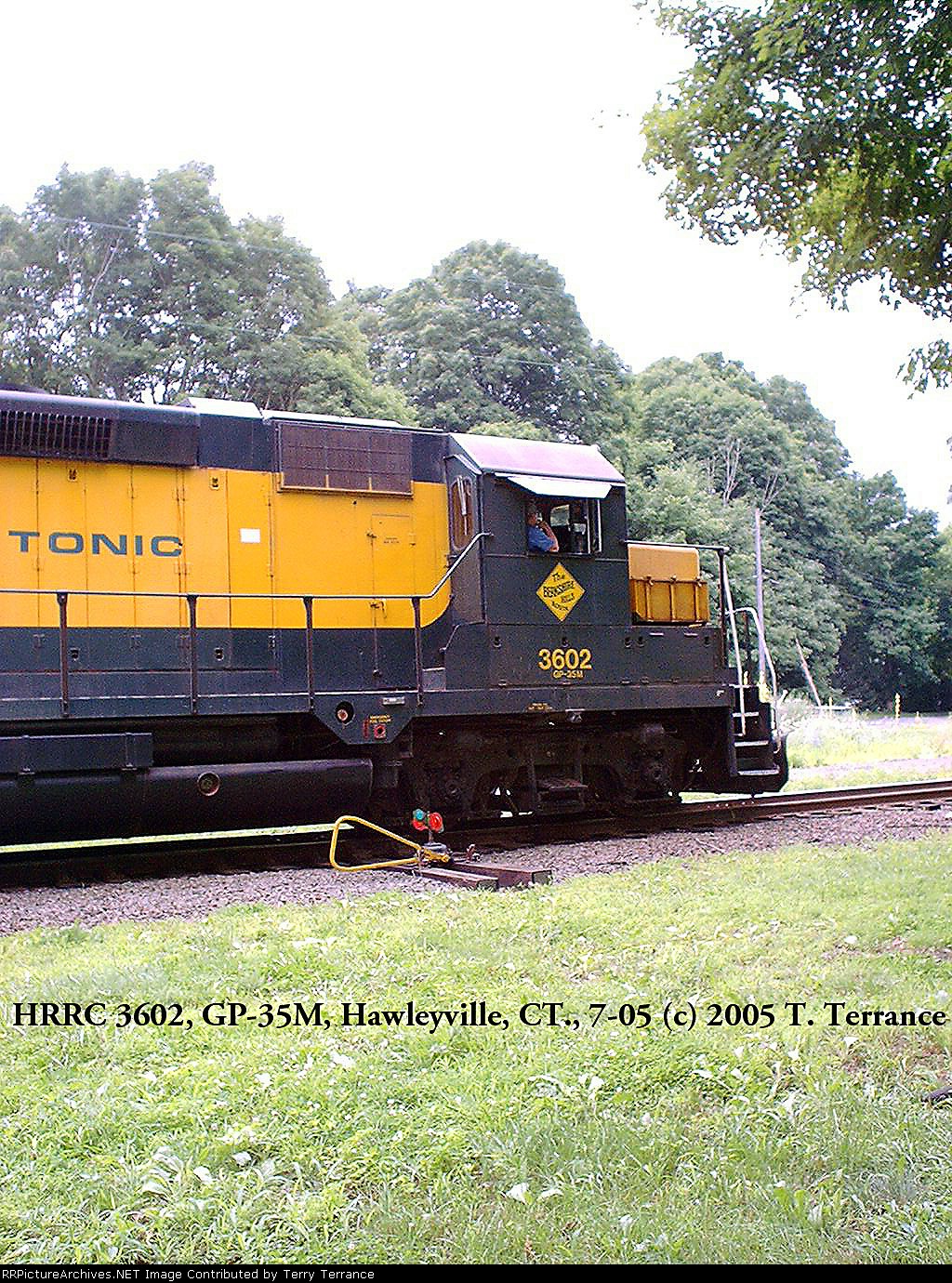 HRRC 3602 cab view, Hawleyville, CT 7/05